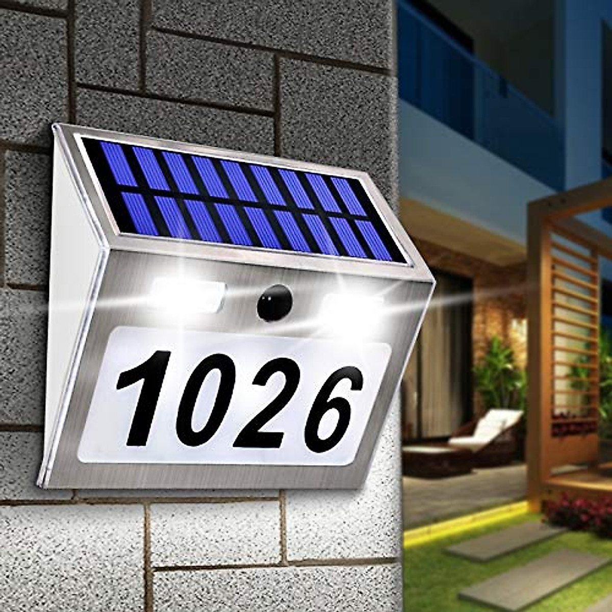 JCYANG Solar House Number Plaque Light with 200LM Motion Sensor LED Lights Address Number for Home Garden Door Solar Lamp Lighting Led House Numbers