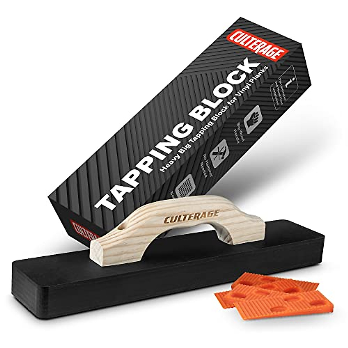 Culterage - Tapping Block [Incl. 20 Spacer] - Laminate Flooring Tools - Tapping Block for Vinyl Plank Flooring - Tapping Tool with Big Wooden Handle - Laminate Floor Tools - Tools for Vinyl Flooring