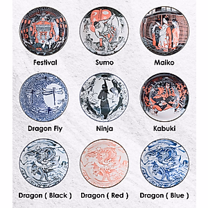 Mino Ware Japanese Wide Mouth Ceramic Bowl, Udon Ramen Noodle Soup Bowl, Ninja Design, Black