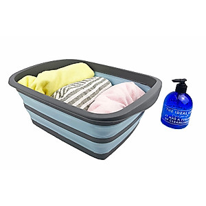 SAMMART 10L (2.6 Gallon) Collapsible Tub-Foldable Dish Tub-Portable Washing Basin-Space Saving Plastic Washtub (Grey/Sea Angel)