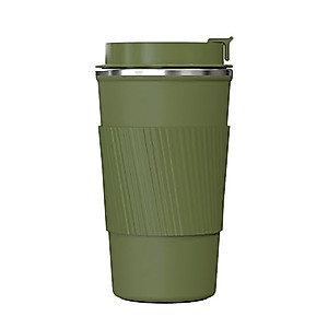 OUTDOORS PROFESSIONAL OUTD9454 Stainless Steel Double-Walled Vacuum-Insulated Coffee Cup with Spillproof Lid (17.2 Oz.; Olive Green)