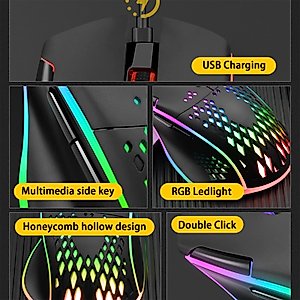 VEGCOO Wireless Gaming Mouse, C30 Silent Click Wireless Rechargeable Gaming Mouse with Double-Click Key and Colorful LED Lights, 3 Level Adjustable DPI, 400mah Lithium Battery for Gaming and Working