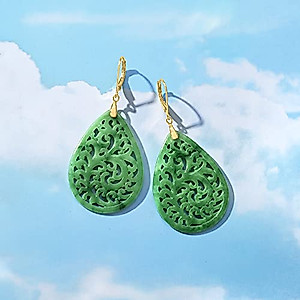Ross-Simons Carved Jade Teardrop Earrings in 18kt Gold Over Sterling