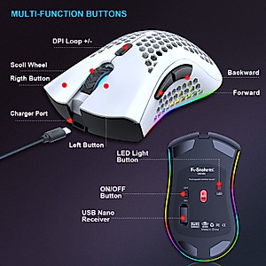 HETOETF Wireless Gaming Mouse Lightweight Honeycomb Design, Rechargeable RGB Backlight Computer Mouse with USB Receiver,Adjustable DPI,2.4GHz Wireless Mouse for PC/Mac/Laptop