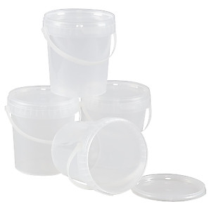 Xyskin 10 Pack Round Plastic Bucket Food Storage Containers, 28 oz Ice Cream Buckets with Lid and Handle, Clear
