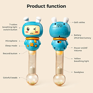 TUMAMA Baby Rattle Music Toy,Light and Sounds Toy for Toddler 6 7 8 9 10 11 12 Months,Hand Rattle Stick，Baby Educational Musical Instrument,Baby Sleep Soother Toy,Musical Baby Toys 6 Months Up(Blue)