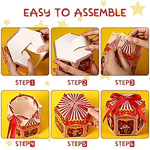 Carnival Treat Boxes Circus Cupcake Paper Candy Boxes Red White Stripes Carnival Paper Favor Boxes Carnival Goody Gift Decorations for Carnival Theme Birthday Halloween Holiday Celebration (24 Pcs)