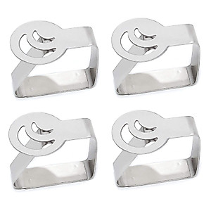Honbay 4PCS Stainless Steel Silver Thickened Strong Cloth Clip,Tablecloth Clamp Holder, Table Cover Clamps,Table Cloth Holders, Table Cloth Clips Holders for Outdoor and Indoor (Moon)