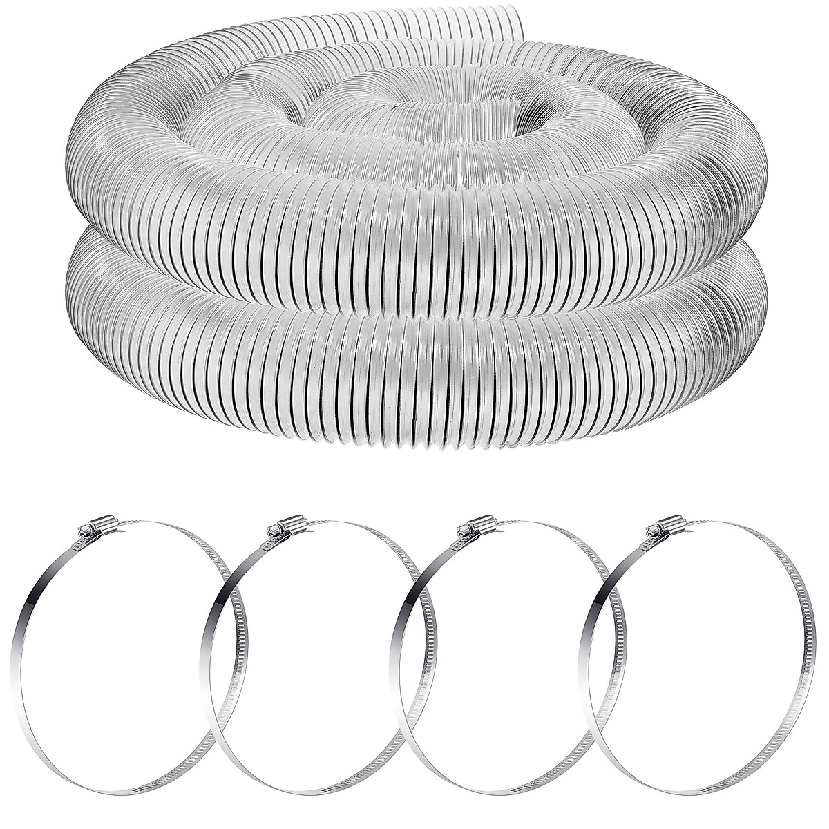 Amylove Flexible PVC Dust Collection Hose with Stainless Steel Hose Clamps Clear Vacuum Hose Dust Collection Fittings Dust Collector Accessories for Woodworking (1 Set,2.5 Inch, 20 ft)