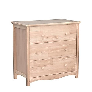 VINGLI Upgraged Unfinished 3 Drawer Dresser for Bedroom Natural Solid Wood Dresser Color DIY, Farmhouse Dresser with Spacious Storage Chests of Drawers with Full Extension Drawer Slides, Rustic Style