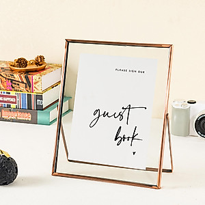 Calculs 'Please Sign' Clear Glass Copper Sign Holder, 8x10in Gold Glass Picture Frames Menu Holder for Wedding Party Table Sign