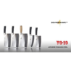 ZHEN Japanese VG-10 3 Layers forged High Carbon Stainless Steel Heavy-Duty Cleaver Chopping Chef Butcher Knife 8-inch, TPR Handle -