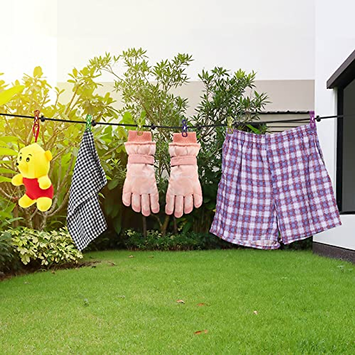 Techops Portable Clothesline, Retractable Adjustable Clothes Line Rope with 12 Clothespins, 13 Anti-Skid Clips, Windproof Travel Camping Drying Clothes Rope for Hotel, Outdoor and Indoor