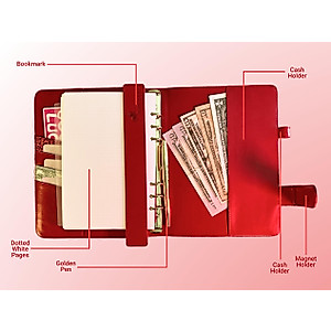 Planner Notebook A5 6 ring binder organizer (red) cover size 9,5’’x 7.25’’ Personal Business organizer planner Journals for writing Leather Journal for Women Notebook for journaling with pen