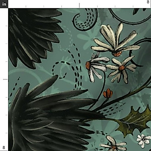 Spoonflower Fabric - Gothic Ravens Autumn Floral Halloween Bohemian Magic Dark Moody Corvid Printed on Denim Fabric by The Yard - Bottomweight Apparel Home Decor Upholstery