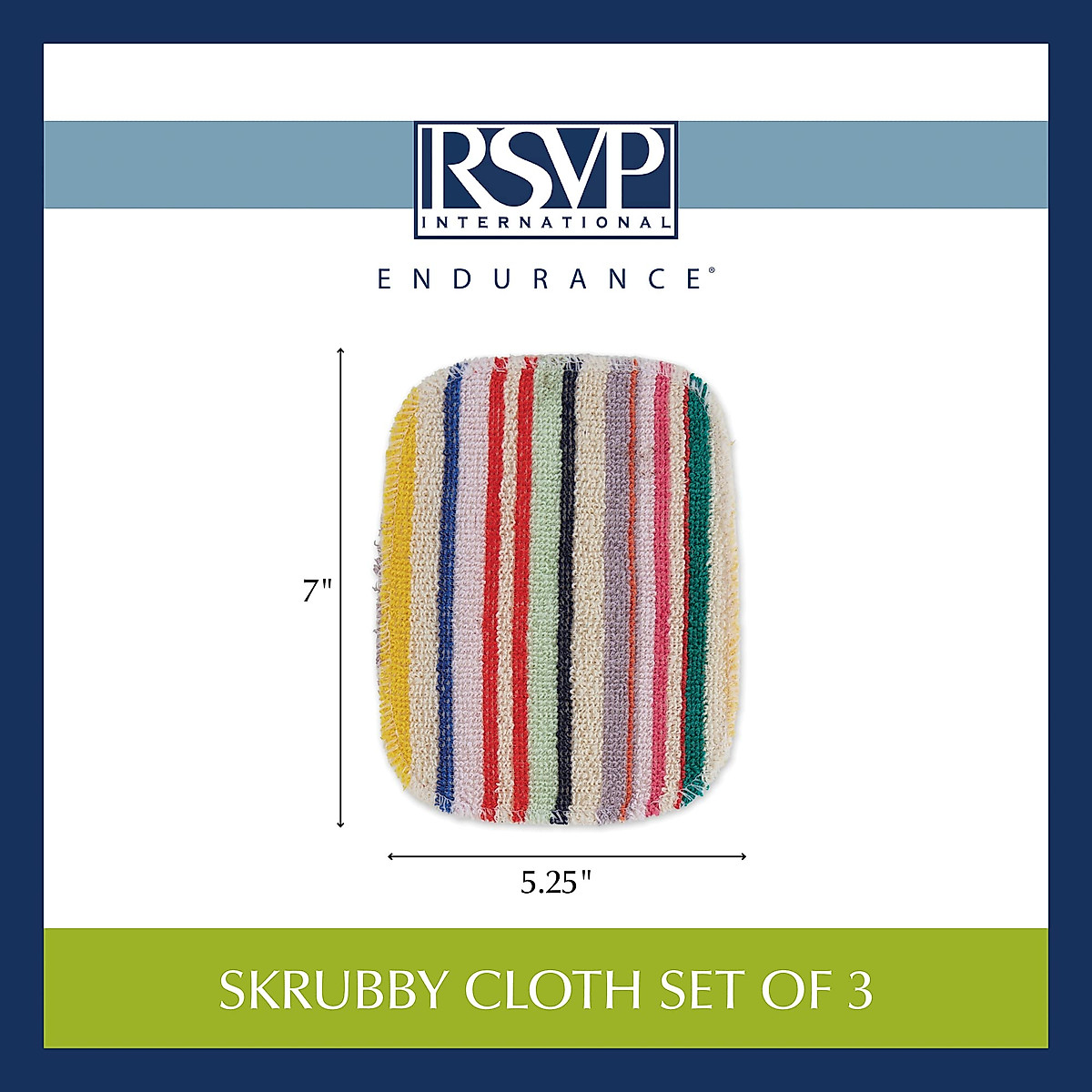 RSVP International Skrubby Cleaning Collection Machine Washable, Nylon Coated, Pot & Pan Scrubbing, Cloths, 3 Piece, Multi-Color Stripe