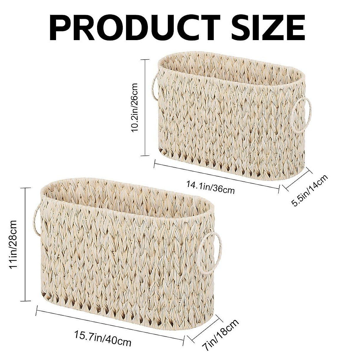 Airsnigi Toilet Paper Storage, 2 Pack Toilet Paper Basket for Bathroom Storage Wicker Toilet Paper Holder for 6 Mega Rolls Waterproof Wicker Bathroom Storage Basket, White