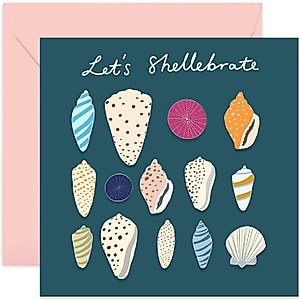 Old English Co. Let's Shellebrate Birthday Card - Fun Nautical Ocean Shell Card for Him or Her | New Job, Congratulations, New Home, Exams | Blank Inside & Envelope Included