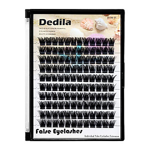 Dedila 120 Clusters Individual False Eyelashes Wide Stem D Curl Handmade Dramatic Black Soft and Light 5D Volume Eye Lashes Extensions Thick Base Women Girls Beauty Tools (14mm)