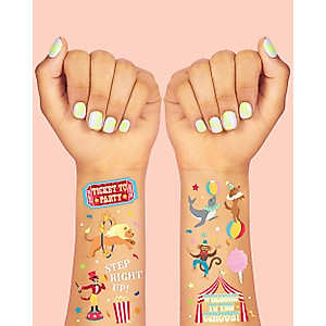 xo, Fetti Circus Party Temporary Tattoos - 42 Gold + Silver Foil Styles | Circus Birthday Party Supplies, Carnival Party Favors, Circus Animals Temp Tats, Clown Arts and Crafts