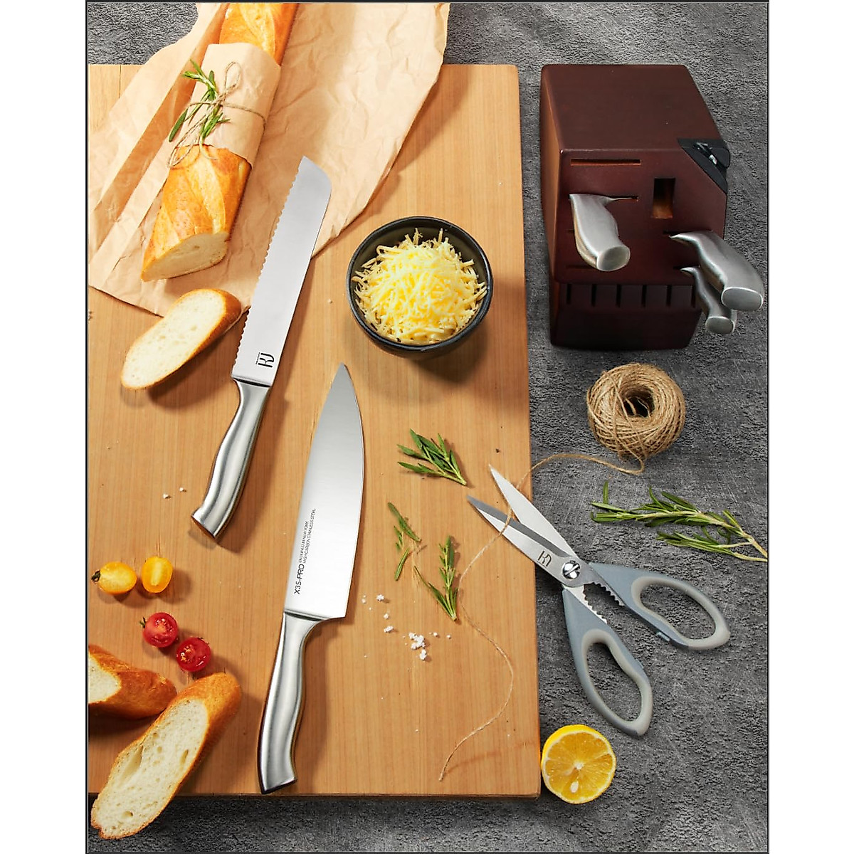 KnifeSaga Kitchen Knife Block Set, Enduring Sharpness Premium Knife Set with Block, 14 Pcs Japanese High Carbon Stainless Steel Knives Set for Kitchen, Chef Knife Set with Block and Built in Sharpener