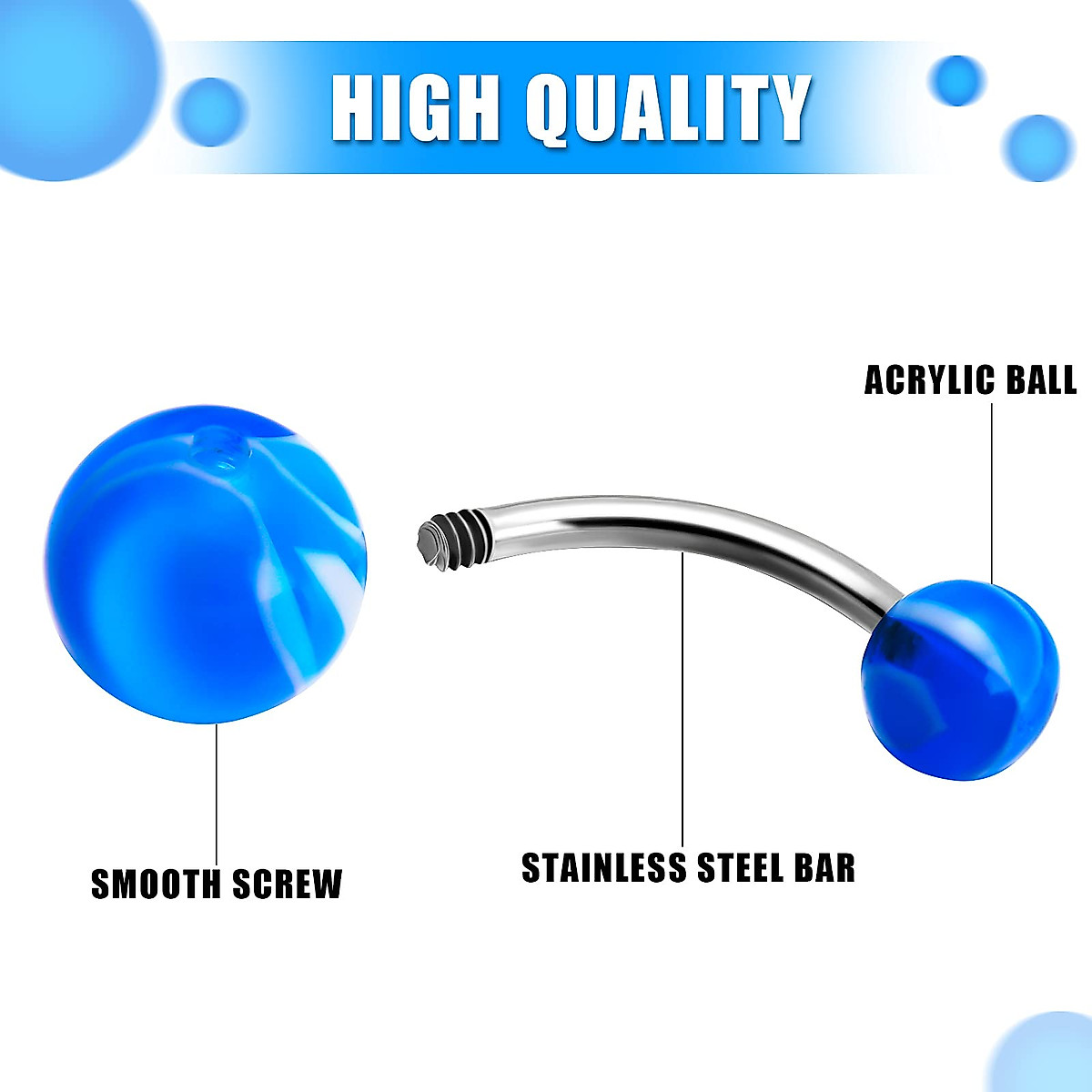 Junkin 200 Pieces Belly Button Rings Barbells Colorful Body Piercing Jewelry Navel Barbell Body Stainless Steel Belly Button Rings Body Piercing Jewelry for Women Girls