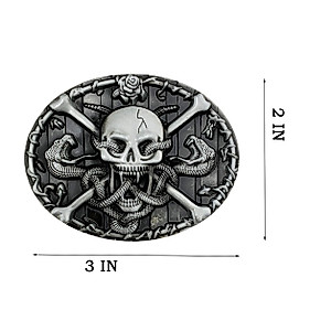 LAXPICOL Western Cowboy Cross Skull Snake Belt Buckle For Men Grey Tone Black Enamel