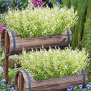 12Pcs Fake Flower for Decor Artificial Flowers for Outdoor Artificial Babybreath Flowers Bulk Faux Plants Flower Bouquets Branches for Home Table Window Box Outdoor Decor(White)