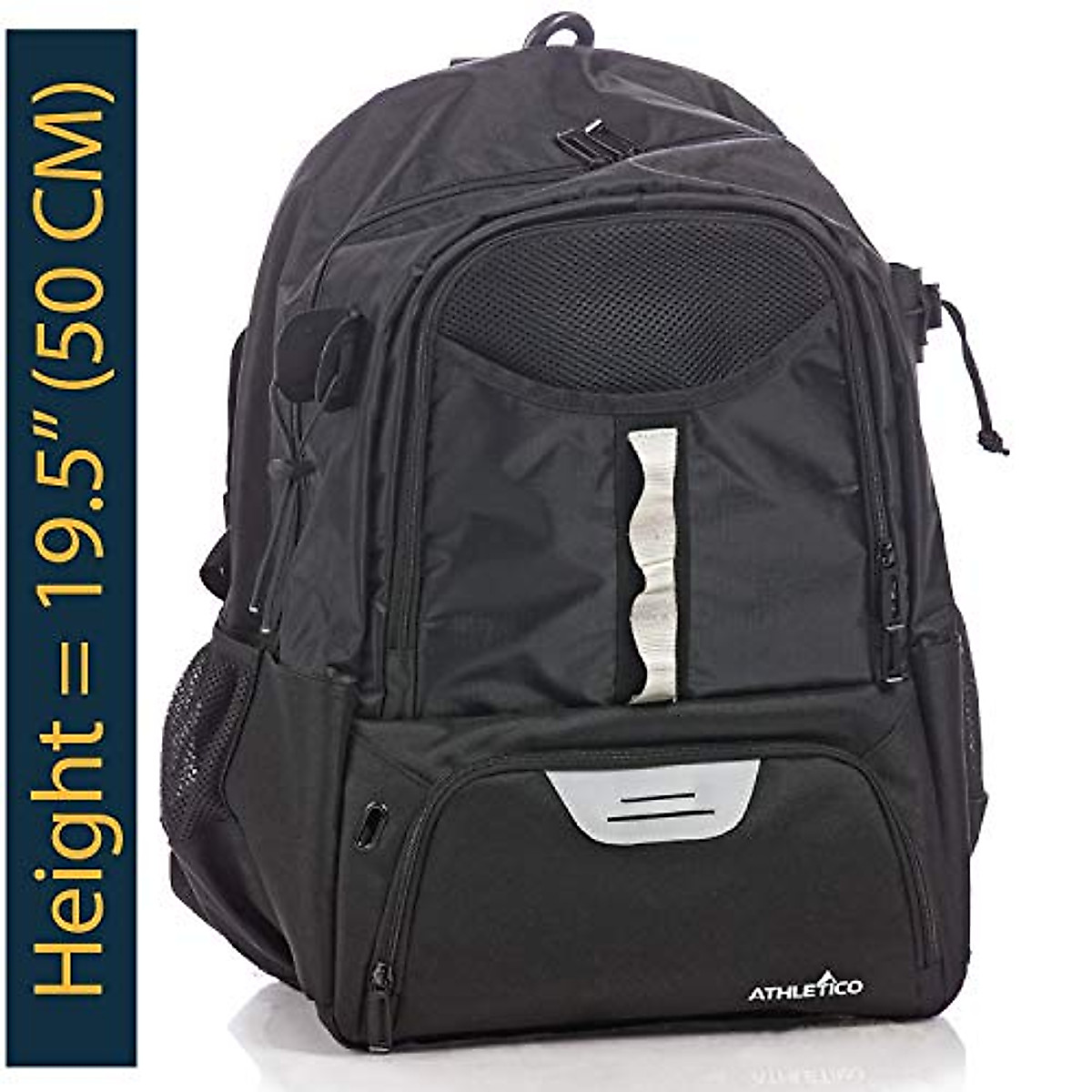 Athletico Turf Lacrosse Bag - Extra Large Lacrosse Backpack - Holds All Lacrosse or Field Hockey Equipment - Two Stick Holders and Separate Cleats Compartment (Black)