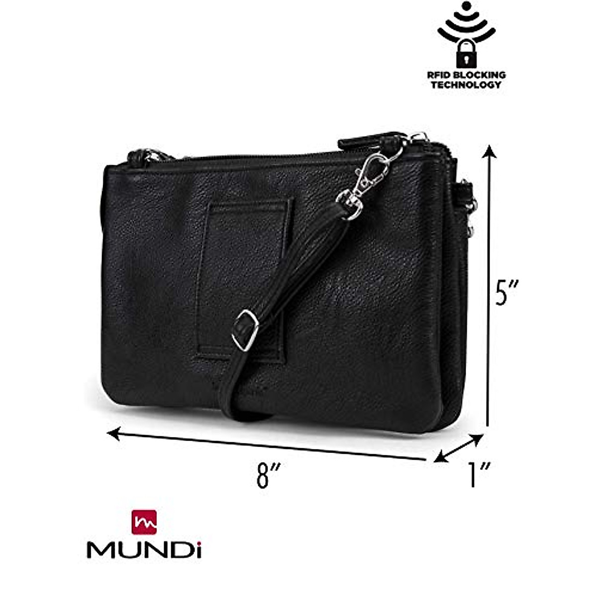 Mundi Brady Anti Theft Womens Cell Phone Crossoby Bag RFID Purse Wallet (Black)