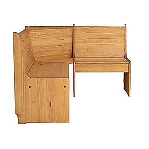 Riverbay Furniture Pine Wood Indoor 3 Piece Kitchen Corner Table Booth Bench Breakfast Dining Nook Set in Natural