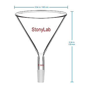 StonyLab Glass Short Stem Powder Funnel with 100 mm Top O.D. and 19/22 Inner Joint Filter Funnel Glass Funnel