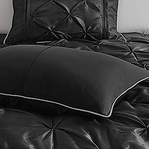 Madison Park Laurel King Size Bed Comforter Set Bed In A Bag - Black , Wrinkle Tufted Pleated – 7 Pieces Bedding Sets – Faux Silk Bedroom Comforters