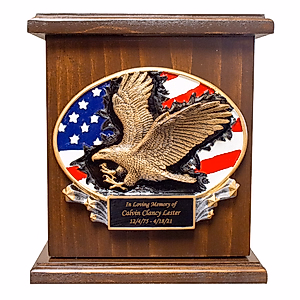 American Flag and Eagle Custom Engraved Large Wooden Cremation Urn