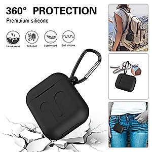 TOLUOHU AirPods Case, 12 in 1 Silicone AirPods 1&2 Accessories Set Protective Cover, Skin for Apple AirPods Charging Case, Watch Band/Airpods Tips/Strap/Holder/Ear Hooks/Keychain/Carrying Box(Black)