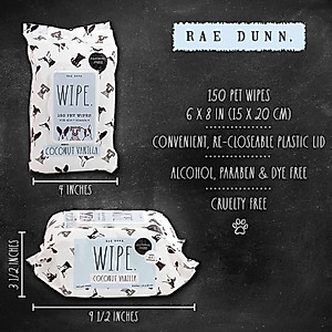 Rae Dunn Pet Wipes, Alcohol Free with Aloe and Vitamin E, Coconut Vanilla, 150 Count