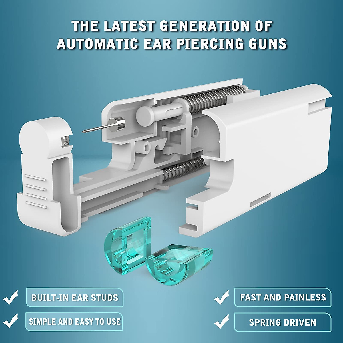 2Pcs Ear Piercing Kit Automatic and Painless Ear Nail Gun Disposable Aseptic Household Ear Piercing Gun Portable Ear Piercing Gun Group Ear Piercing Tools With Built-in 4mm Hypoallergenic Ear Studs