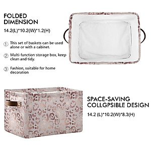 ALAZA Leopard Print Cheetah Rose Gold Large Storage Basket with Handles Foldable Decorative 1 Pack Storage Bin Box for Organizing Living Room Shelves Office Closet Clothes