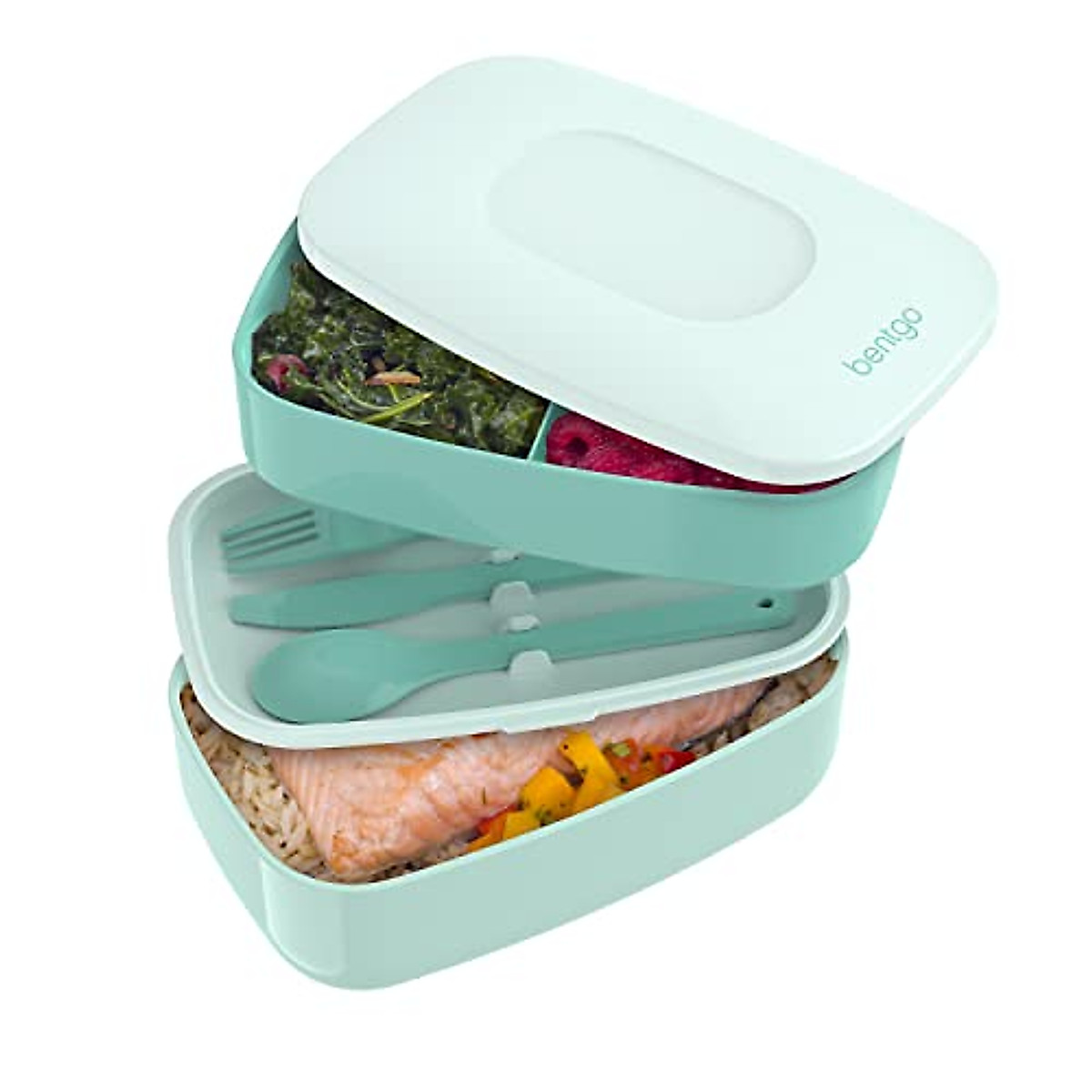 Bentgo Classic - All-in-One Lunch Box - Modern Bento-Style Design Includes 2 Stackable Containers, Built-in Plastic Utensil Set, and Nylon Sealing Strap (Coastal Aqua)