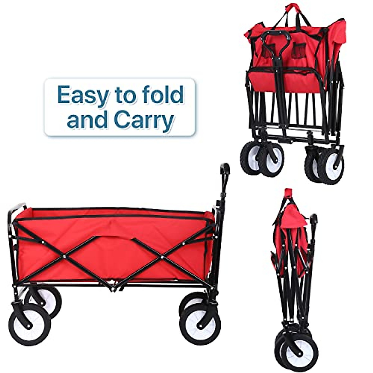 Dkelincs Folding Wagon, Red, Adjustable, Durable, Portable, Resistant, Utility Cart Wagon