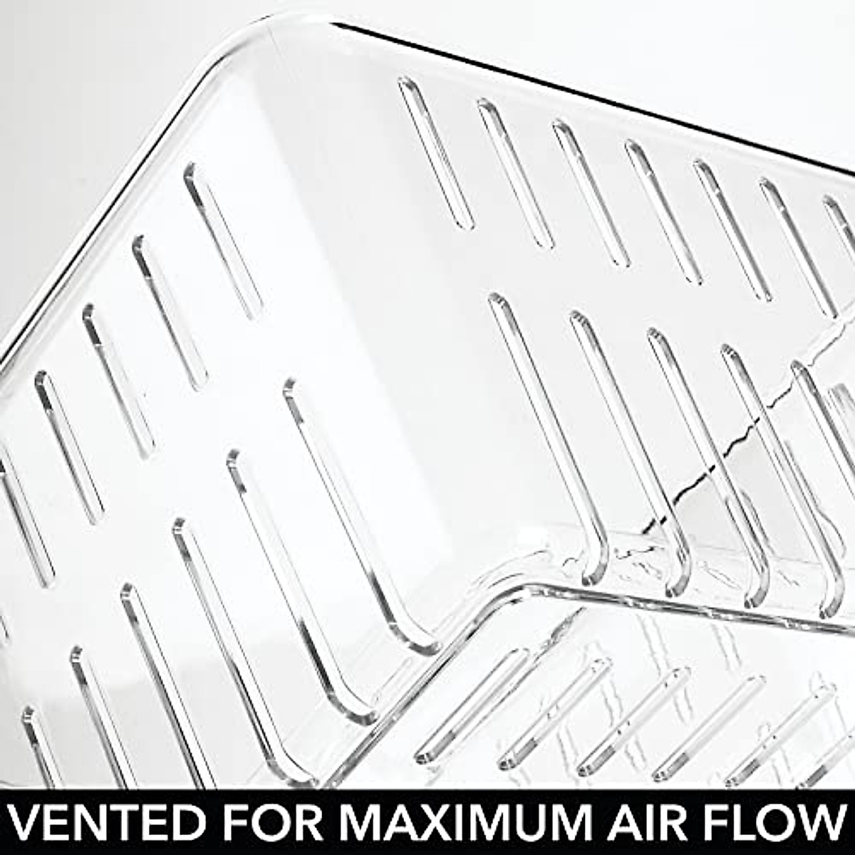 mDesign Plastic Food Cabinet Storage Organizer Container Bin with Open Vents for Kitchen, Pantry, Refrigerator Organization - Holds Fruit, Vegetables, Cheese - Ligne Collection - 4 Pack - Clear