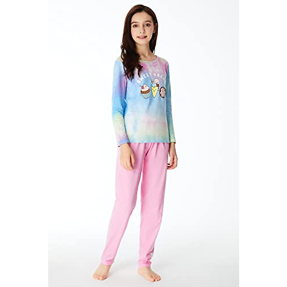 Big Girls Pajamas Cozy Cotton Tie dye Sweet Dream Loungewear PJ Set Kids Size 8