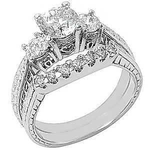 14k White Gold Round Diamond Engagement Ring Wedding Band Bridal Set 1.70 Carats