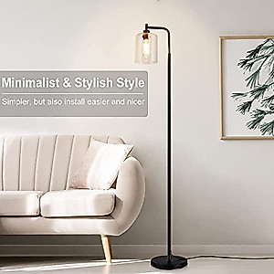 Depuley Black Floor Lamp, Industrial LED Floor Lamps with Hanging Glass Shade, Farmhouse Standing Lamp Modern Tall Pole Lighting for Living Room, Bedroom, Office, Study Room, E26 Bulb Included