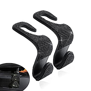 Yonput 2 PCS Bling Car Seat Headrest Hook, Crystal Back Seat Hanger Storage Organizer Rhinestone Car Headrest Hangers for Purse, Bag, Handbag, Grocery (Black)