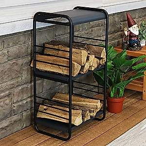 Sunnydaze Modern Rounded Edge Iron and Steel Log Rack - Outdoor and Indoor Firewood Storage - Ideal for Garage, Shed and Porch - Fireplace and Fire Pit Accessory - 36-Inch