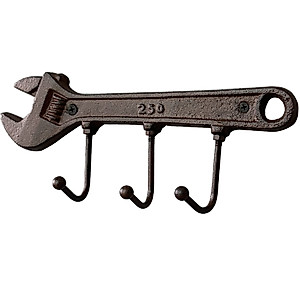 KiaoTime Retro Vintage Key Rack Holder Hooks Cast Iron Wrench Spanner Shape Decorative Wall Mounted Antique Man Cave Garage Tool Holder Coat Hat Hooks Rack Hanger Wall Decor for Christmas for Men