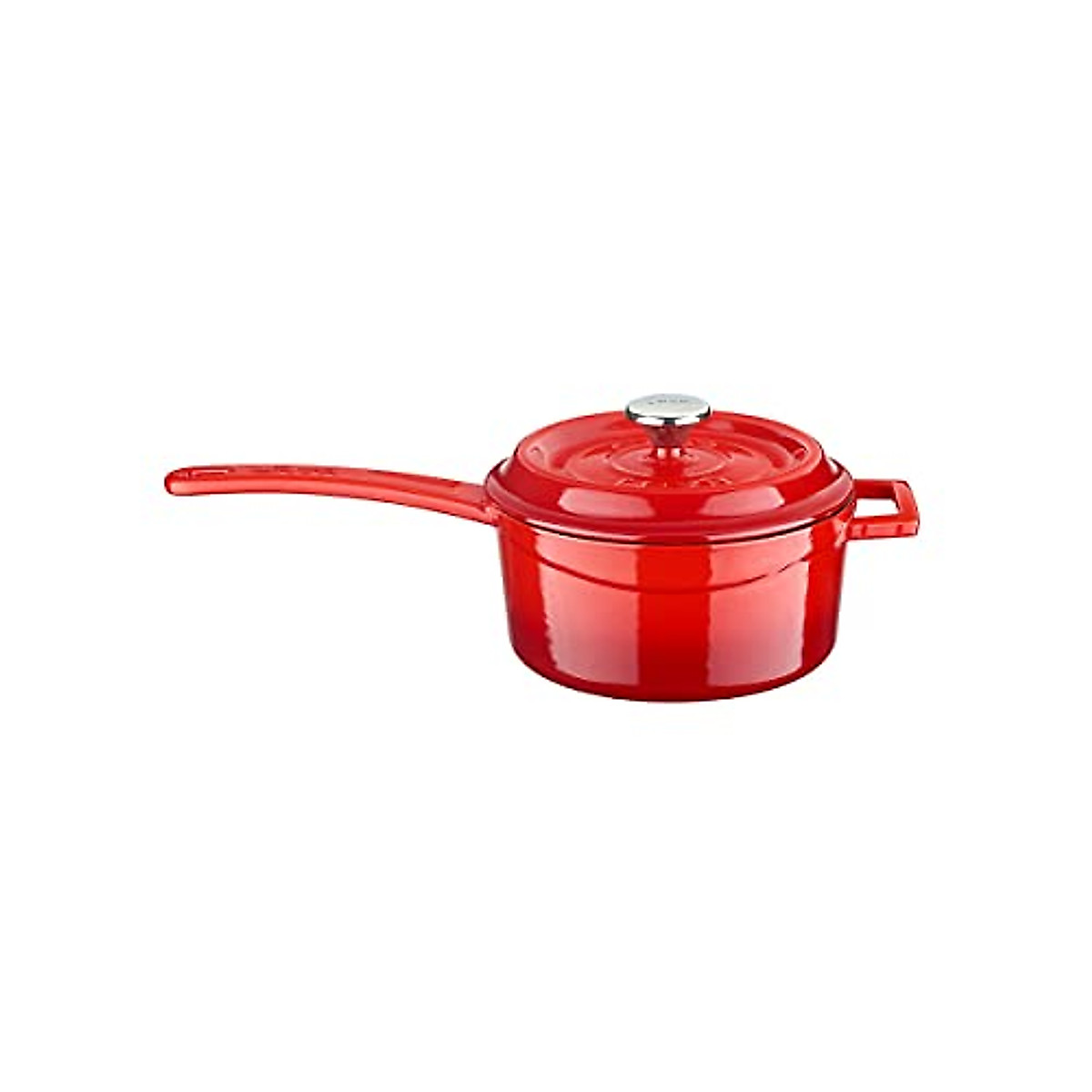 Lava Light-Colored Sand Enameled Cast Iron Sauce Pan, 1.5 Quarts Round Sauce Pot, Glossy Sand-Colored Three Layers of Enamel Coated Interior, Long Handle with Lid (Red)