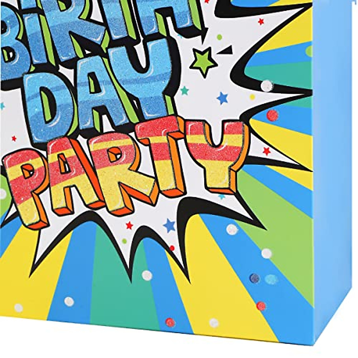 Vammy 13" Large Birthday Gift Bag with Tissue Paper, 2 Pack Happy Birthday Paper Gift Bags (Fireworks Birthday Party, Colorful Cake Candle) for Birthday Party