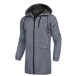 COOFANDY Men's Packable Rain Jacket Long Raincoat With Hood Mens Raincoat With Pockets